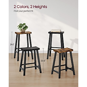 VASAGLE Bar Stools, Set of 2 Bar Chairs, Kitchen Breakfast Bar Stools with Footrest, 23.6 Inches High, Industrial in Living Room, Party Room, Black ULBC074B56