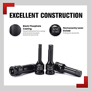 PGROUP 8 PCS 1/2 Inch Drive Allen Impact Socket Set, SAE Hex Socket 1/4" to 3/4", Master Impact Grade Cr-Mo Steel with Heavy Duty Storage Case