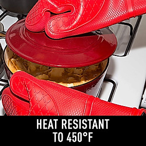 Elbee Home Heat-Resistant, Easy-Clean, Extra-Long Oven Mitts for Cooking, Baking and Grilling with Bonus Pot Holder Included