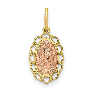 IceCarats 14K Two Tone Gold Our Lady of Guadalupe Virgin Mary Necklace Virgencita Maria Rosa Pendant Catholic Christian Holy Mother Medallion Charm Only