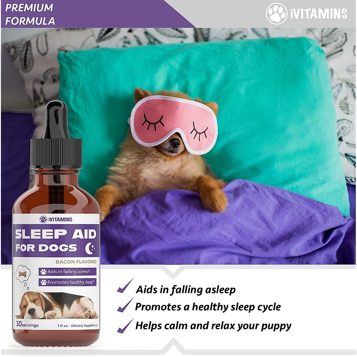 Dog Sleep Aid | Sleep Aid for Dogs | Promotes Healthy, Restful Sleep in Dogs | Melatonin for Dogs | | Dog Calming | Calming for Dogs | Dog Melatonin | Dog Anxiety Relief | 1 fl oz: Bacon Flavor