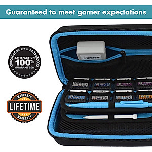 TakeCase Hard Shell Carrying Case - Compatible with Nintendo 3DS XL and 2DS XL - Fits 16 Game Cards and Wall Charger - Includes Removable Accessories Pouch and Extra Large Stylus Light Blue