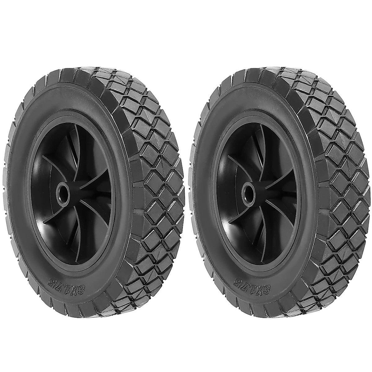 MUKCHAP 2 Pack 8 Inch Solid Rubber Wheels, Hand Truck Wheel Replacement Rubber Tire, Replacement Tire with 1/2 Bore Offset Axle for Cart, Trolley