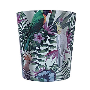 Lingxuinfo Scakbyer Retro Style Small Trash Can Wastebasket, Decorative Trash Can Waste Paper Basket Waste Container Bin for Bathroom, Bedroom, Office and More, 10L Capacity (Parrot Green Leaf)