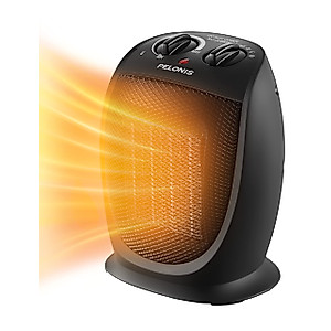 PELONIS PHTA1ABB Portable, 1500W/900W, Quiet Cooling & Heating Mode Space Heater for All Season, Tip Over & Overheat Protection,for Home, Office Personal Use, Black , 9inch