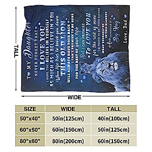 Petowo to My Daughter Blanket from Dad, Lion Blanket to My Daughter, Birthday Thanksgiving Gifts for My Daughter Super Soft Cozy Flannel Throw Blanket for Bed Sofa 50 x60 in