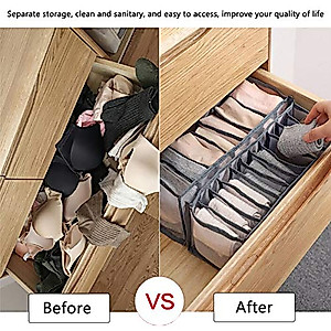 Butishop 6 Pcs Underwear Drawer Organizer Foldable Closet Clothes Dividers Nylon Dresser Compartments Storage Box Set Fit for Bras Socks Underpants Panties and Ties Organization(Grey, 6/7/11)