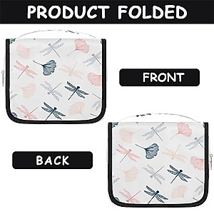 POFATO Dragonflies Ginkgo Leaves Travel Toiletry Bag Cosmetic Makeup Bag for Women Men Hanging Hook Wash Toiletries Portable Toiletry Bags Organizer