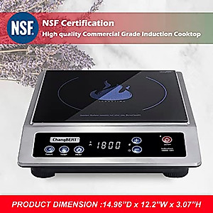 ChangBERT Induction Cooktop, Portable, Large 8” Heating Coil, 18/10 Stainless Steel Commercial-Grade Burner with NSF-certificated, 10-Hour Timer, 1800W Professional Countertop