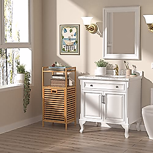 Bamboo Tilt-Out Laundry Hamper Cabinet, Bathroom Storage Cabinet with Basket, Shelves and Handles for Clothes, Bedroom, Bathroom and Closet