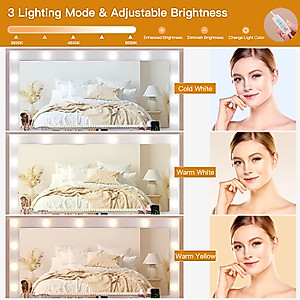 Quimoo Vanity Desk with Large Lighted Mirror and Power Outlet, 46" Makeup Vanity with 9 Drawers and Glass Desktop, Vanity Table with 12 LED Lights, 3 Lighting Color Adjustable (White)