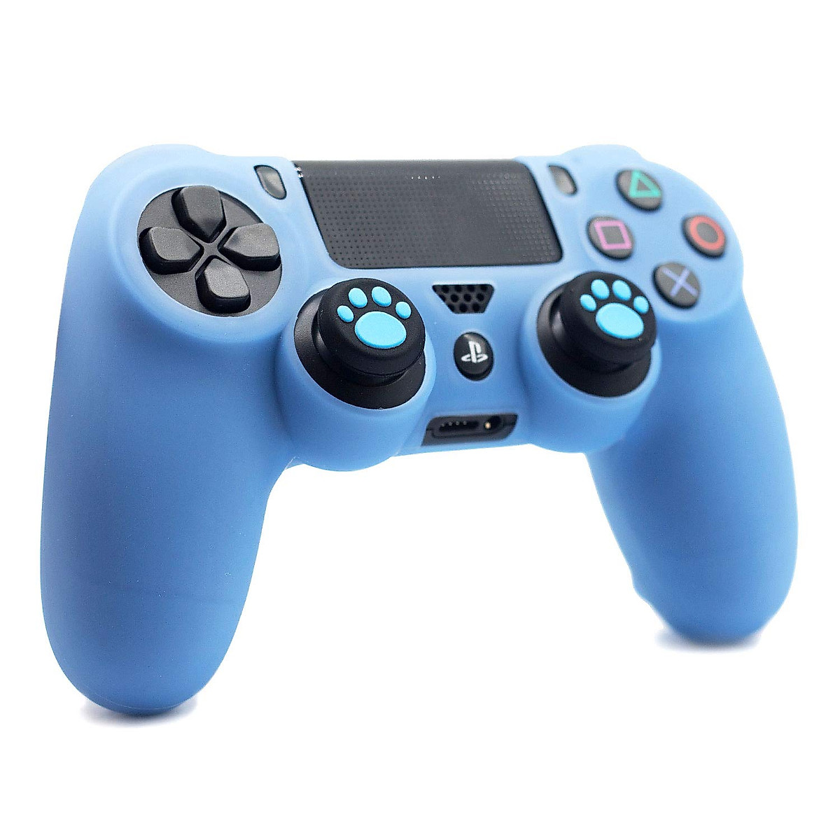 Controller Skin for PS4,BRHE Anti-Slip Grip Silicone Cover Protector Case Compatible with PS4 Slim/PS4 Pro Wireless/Wired Gamepad Controller with 2 Cat Paw Thumb Grip Caps (Blue)