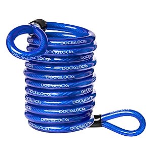 DocksLocks Weatherproof Coiled Security Cable (5ft to 25ft Lengths) with Reinforced Looped Ends, Anti-Theft Protection for Kayaks, Bikes, Paddleboards, Outdoor Equipment, Bicycles and More 15ft