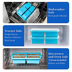 NICITY 1-Cup Soup Cubes Freezer Tray with Lid，Large Silicone Soup Freezer Molds for Storing and Freezing Soup Sauce Broth Ice Leftovers(2Packs+10Pcs Reusable Storage Bags)