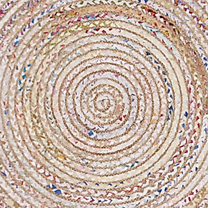 SAFAVIEH Cape Cod Collection Area Rug - 3' Round, Ivory & Multi, Handmade Boho Braided Jute & Cotton, Ideal for High Traffic Areas in Living Room, Bedroom (CAP211A)