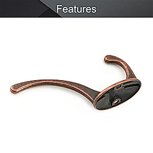 MroMax Dual Prong Coat Hooks Wall Mounted Retro Double Hooks Utility Hook for Coat Scarf Bag Towel Key Cap Cup Hat 3.43" x 1.81"(L x H), Red Copper Tone 5pcs