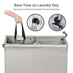 HOUSE AGAIN Double Laundry Hamper with Lid and Removable Laundry Bags, 160L, 2 Divider Dirty Clothes Hamper with Handles for Bedroom, Dorm, Foldable Laundry Basket Organizer, Dual hamper (Grey)