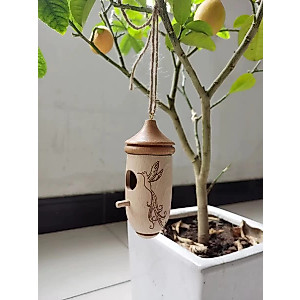 Hummingbird Houses,Natural Crude Wood Humming Bird House Outside Hanging,Hummingbird Nest for Wren Swallow Sparrow Hummingbird Finch Houses (E)