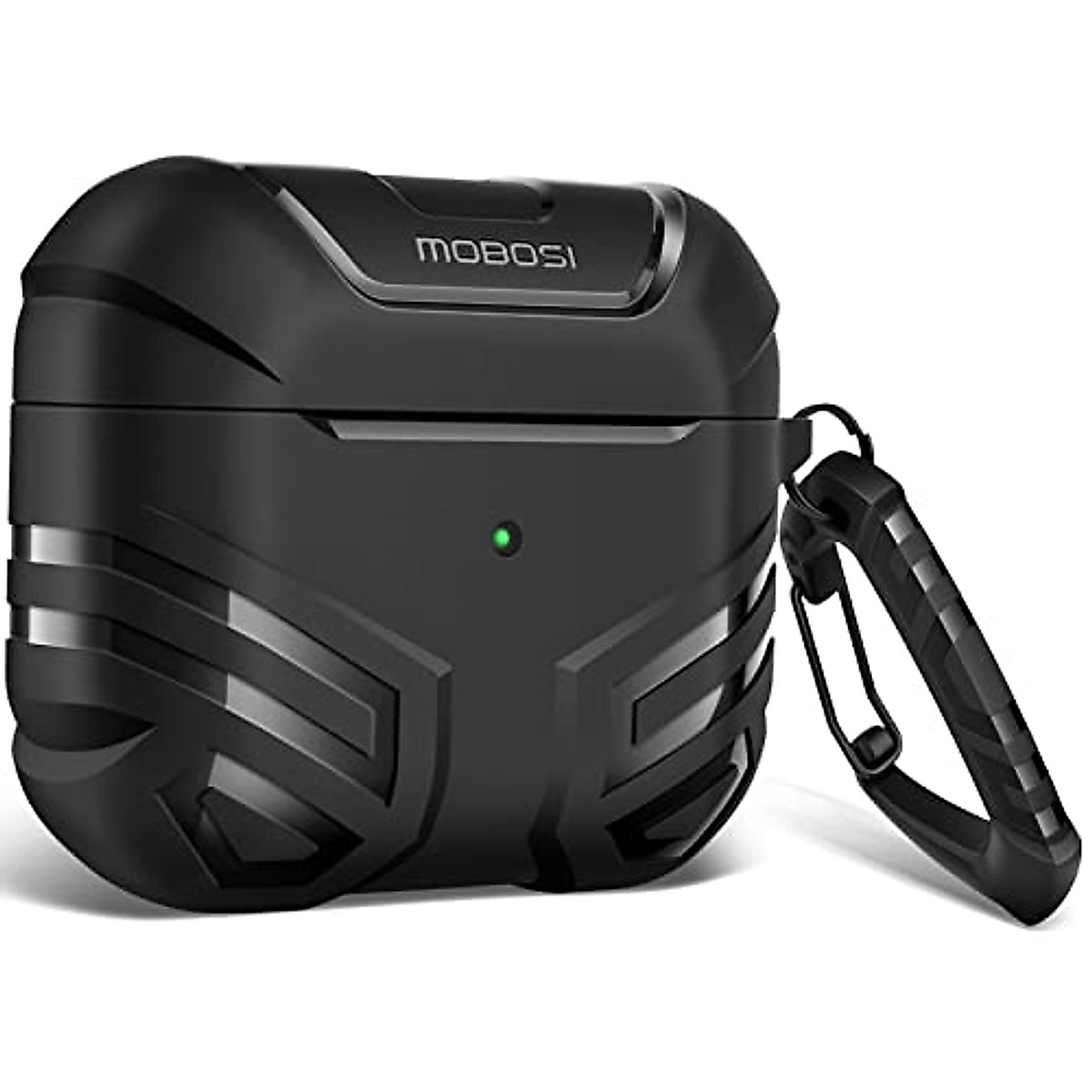 MOBOSI AirPods 3rd Generation Case 2021, Hard Shell Design Full-Body Protective Vanguard Armor Military AirPod 3 Case Cover with Keychain for AirPod Case 3rd Generation Case [LED Visible], Black