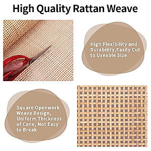 24" Width Natural Square Cane Webbing 5Feet, Rattan Webbing Roll for Caning Projects, Woven Open Mesh Cane for Furniture, Chair, Cabinet, Ceiling, Bed