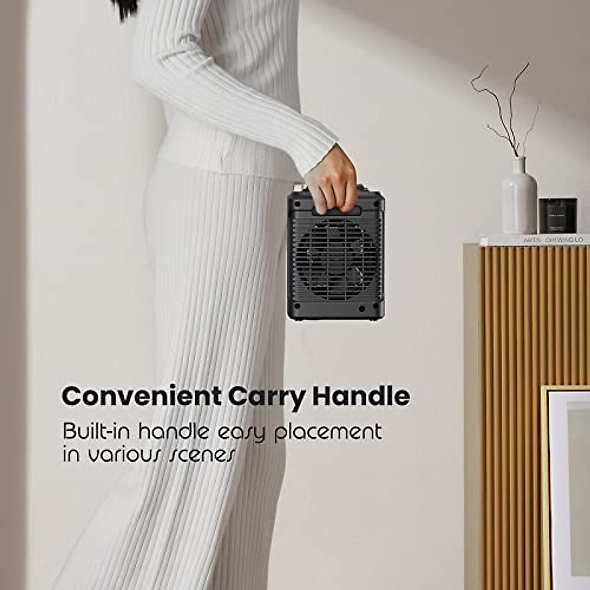 andily Space Heater Electric Heater for Home and Office Ceramic Small Heater with Thermostat, 750W/1500W (Classics black)