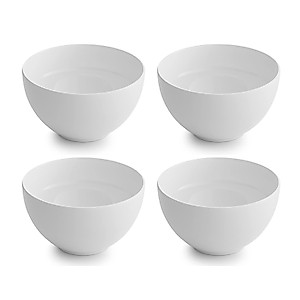 nambe Skye Collection All-Purpose Ceramic Bowls, White, Dishwasher & Microwave Safe, 5.75- inch, Bowls for Cereal, Soup, Rice, Pasta, Salad, and Oatmeal, Set of 4