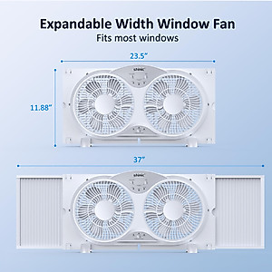 shinic 9" Twin Window Fan with Remote Control,Reversible Airflow,Removable Cover,3 Speeds, 3 Modes, Expandable Panels (From 24" to 37"),ETL Certified, White