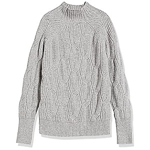 Amazon Essentials Women's Winter Sweater, Soft Touch Funnel Neck Cable Knit, Grey Heather, Medium