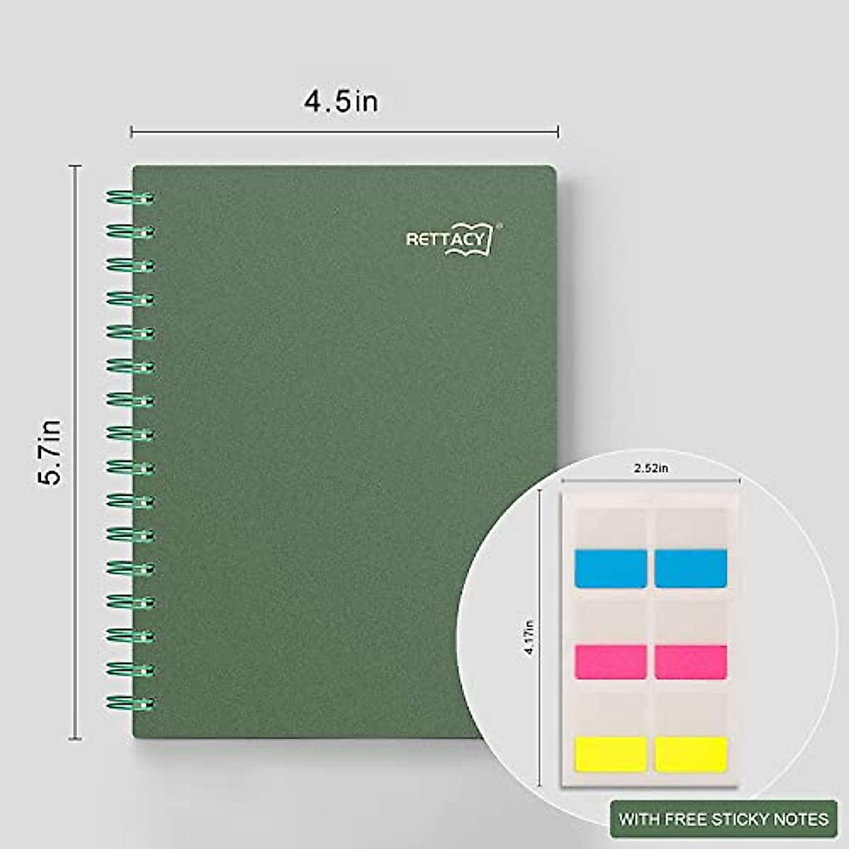 RETTACY Spiral Notebook 6-Pack - Notebooks College Ruled with 160 Pages per Pack, Pocket Notebook for Work, School, Writing, 100 GSM Premium Acid-Free Paper, Twin-Wire Binding, 4.5" × 5.7"