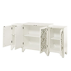 Madison Park Verona Media Console Cabinet - Modern Mid-Century, Quaterfoil Mirrored Door Design Buffet/Sideboard Accent Living Room Furniture, 68" Wide, White