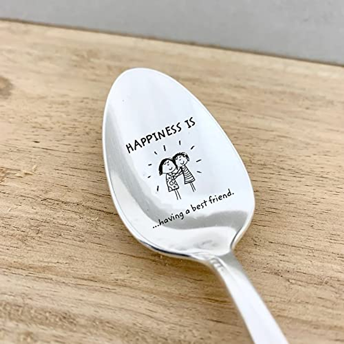 BIGEVENTS Happiness is having a Best friend Spoon Engraved teaspoons coffee spoon coffee spoons my peanut butter spoon Silver 7 A1 A1
