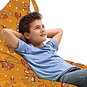Ambesonne Orange Lounger Chair Bag, Botanical Blooms Buds in Fall Petals on White Polka Dots Background, High Capacity Storage with Handle Container, Lounger Size, Marigold and Pale Vermilion