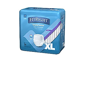 FitRight Super Adult Incontinence Underwear, Maximum Absorbency, X-Large, 56-68, 4 Packs of 20 (80 Total)