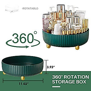 360° Rotating Storage Tray, 11.02 inches in Diameter, Cosmetics and Perfume Organizer, Desktop Storage Tray, Cosmetics and Skincare Storage Tray Large Capacity, Large Dark Green (11.02"×11.02"×3.93")