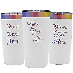 Customized Personalized Stainless Steel Travel Tumbler with Lid - Engraved Double-Wall Vacuum Insulated for Him, Her Your Custom Text (White with Prism, 20 oz)