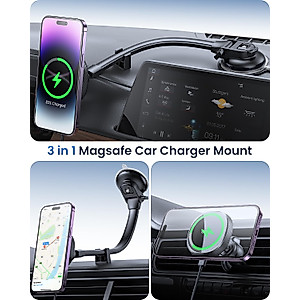 OQTIQ Magnetic Wireless Car Charger Compatible with Magsafe Case/iPhone 14/13/12 Series, Fast Charging with Cooling Fan Car Phone Mount for Windshield Dashboard Air Vent [with QC 3.0 Adaptor]
