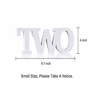 Small Wooden Letter Table Sign Two for Baby Birthday Table Decoration, White