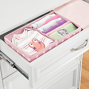 mDesign Fabric Drawer Organizer Bins, Kids/Baby Nursery Dresser, Closet, Shelf, Playroom Organization, Hold Clothes, Toys, Diapers, Bibs, Blankets, Set of 2, 6 Pack, Pink/White Polka Dot