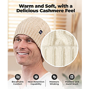 Revony Cable Knit Beanie for Women & Men - Warm, Soft, with a Delicious Cashmere Feel Ivory