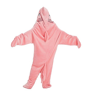 NAFLEAP Wearable Blanket Hoodie kids Shark Dinosaur Onesie Costume Gifts for Girls, Shark pink, 140