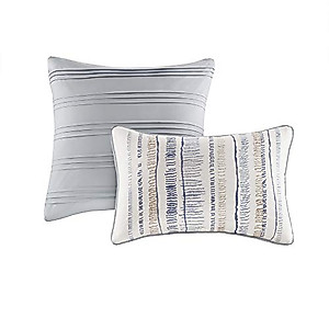 Madison Park Marina Comforter Quilt Combo Set - Modern Luxury Design, All Season Down Alternative Bedding, Matching Shams, Decorative Pillows, King/Cal King(104"x92") Seersucker Blue 8 Piece