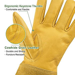 AIWOGLO Thorn Proof Gardening Gloves for Men & Women Rose Pruning Leather Garden Gloves with Long Sleeve Gauntlet(Large)