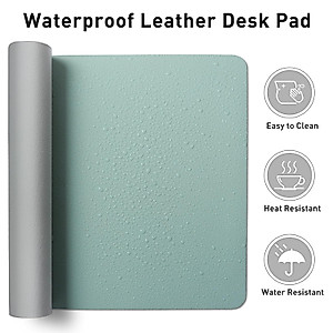 Leather Desk Pad Protector,Mouse Pad,Office Desk Mat, Non-Slip PU Leather Desk Blotter,Laptop Desk Pad,Waterproof Desk Writing Pad for Office and Home (Light Blue,31.5" x 15.7")