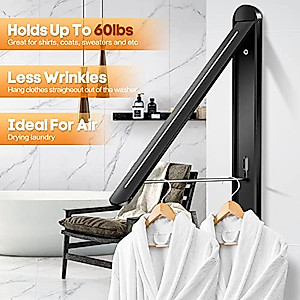 ENKUY Clothes Drying Rack Folding, Laundry Clothes Hanging Rack, Wall Mounted Retractable Clothing Dryer Hanger for Laundry Room Organization, Bathroom, Garage, Indoor and Outdoor (Black)