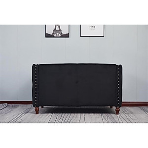 Kingway Furniture Avin Velvet Nail Head Livingroom Loveseat in Black