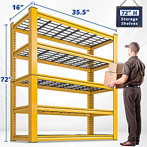 REIBII 72''H Garage Shelving Heavy Duty Loads 3010 LBS Garage Storage Shelves Heavy Duty Shelving 5 Tier Adjustable Metal Shelves for Storage Rack Industrial Shelving Utility Shelf,72" HX35.5 WX16 D