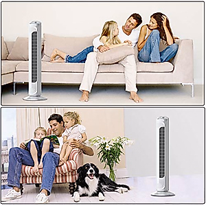 Airvention Tower Fan for Bedroom, Ultra Quiet Breezing, 90° Wide Angle Oscillating Air Circulator, 3 Speed Levels, Small Footprint Design, 32 inch Middle Tower Standing Fan, Space Saving, FZ09, White