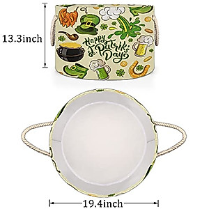 Happy St.patrick 's Day Letters Large Round Baskets for Storage Laundry Baskets with Handles Blanket Storage Basket for Bathroom Shelves Bins for Organizing Nursery Hamper Girl Boy