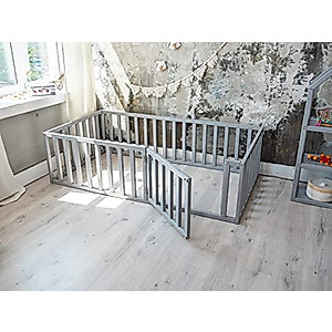 BUSYWOOD Montessori Floor Bed - Toddler Floor Bed - Play Pen - Kids Room Furniture - Wood Bed Fame - Toddler Bed with Rails - Children Play Gym - Waldorf toys (Model 6.2)