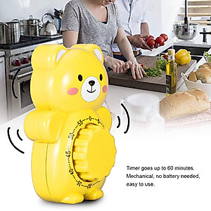 Cute Kitchen Timer, Mechanical Cooking Timer Cartoon Bear Shape Kitchen Manual Alarm Counters, Cook Timer, Kitchen Timer(Yellow)